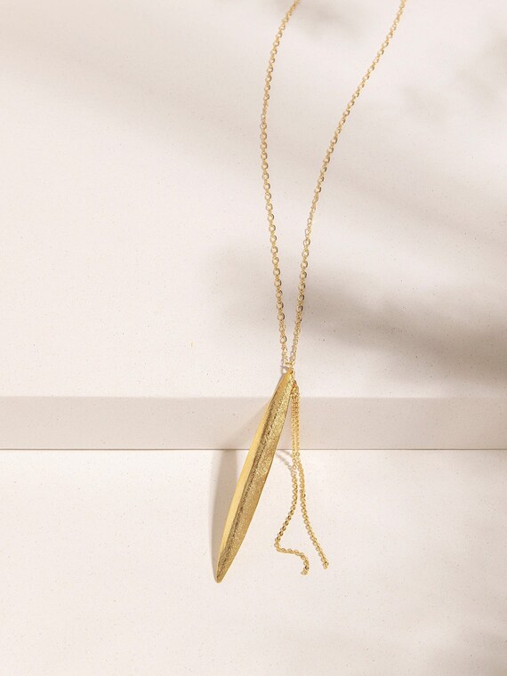 Long Gold Feather Necklace Long Gold Necklace With Pendant | Etsy