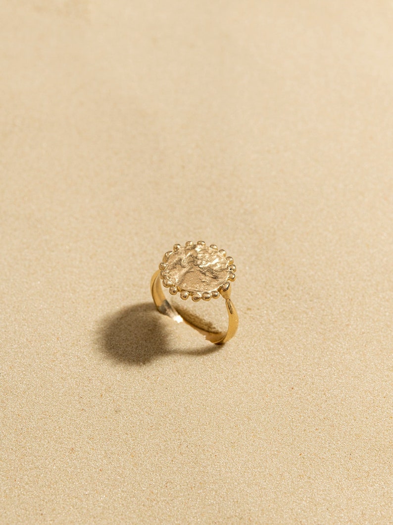 14k Gold Statement Ring, Solid Gold Round Ring, Solid Gold Jewelry ...