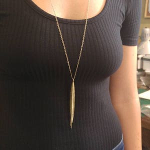 Long Gold Feather Necklace, Long Gold Necklace With Pendant, Feather ...