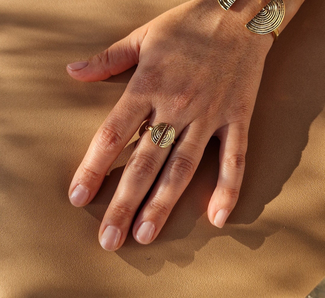 Gold Disc Ring, Open Gold Ring, Open Statement Ring, Unique Gold ...