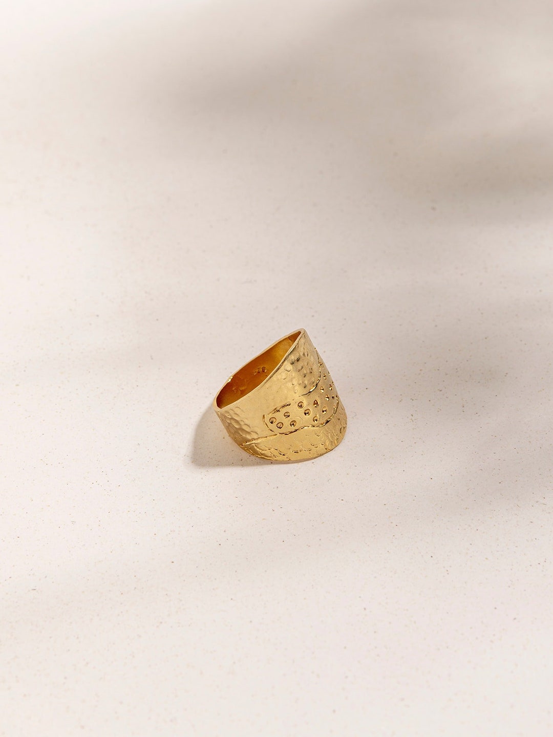 Hammered Gold Ring, Wide Band Gold Ring, Abstract Ring, Chunky ...