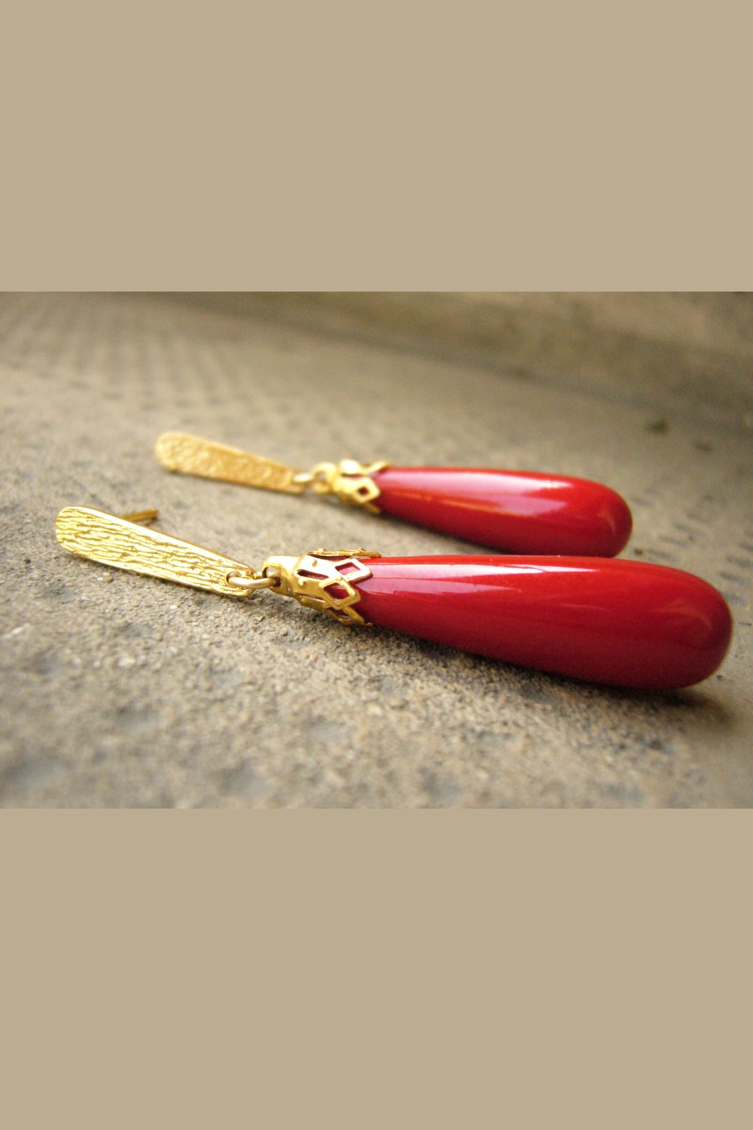 Red Coral Drops, Red Coral Earrings, Red Earrings, Red Drop Earrings ...