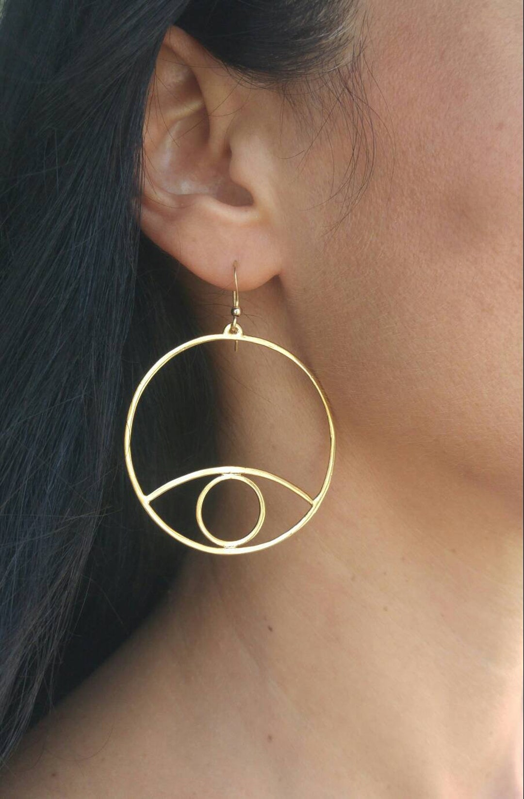 Gold Evil Eye Earrings, Hoop Earrings, Boho Earrings, Dangle Earrings ...