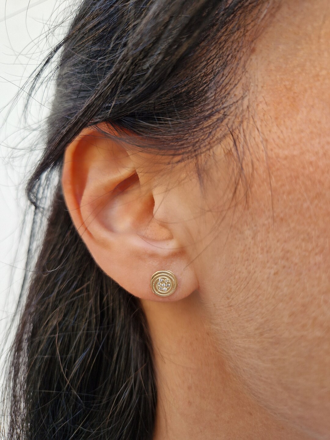14k Gold Diamond Studs, 14k Gold Spiral Stud Earrings, Solid Gold ...