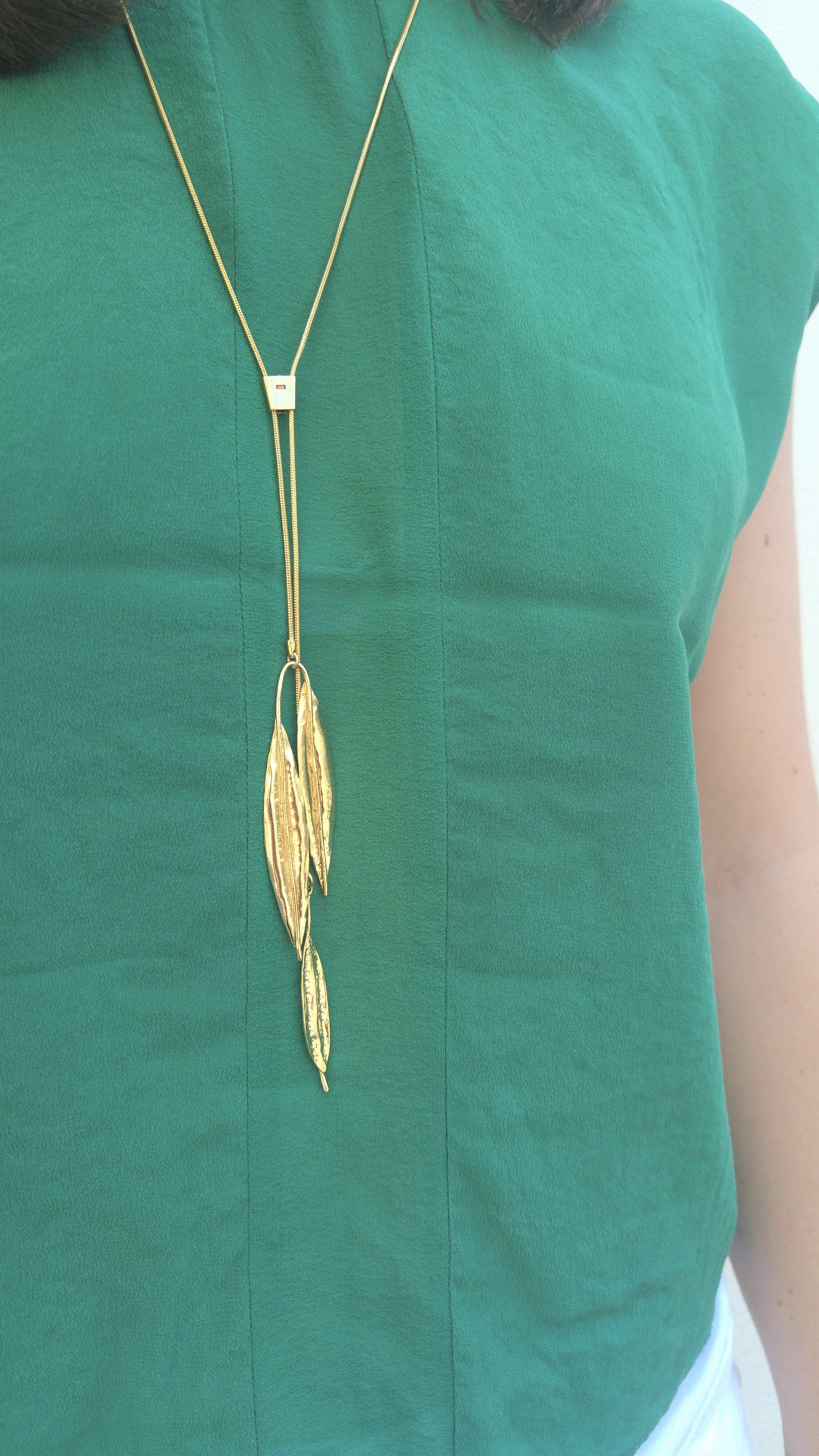 Gold Lariat Necklace Gold Leaf Necklace Long Y Necklace | Etsy