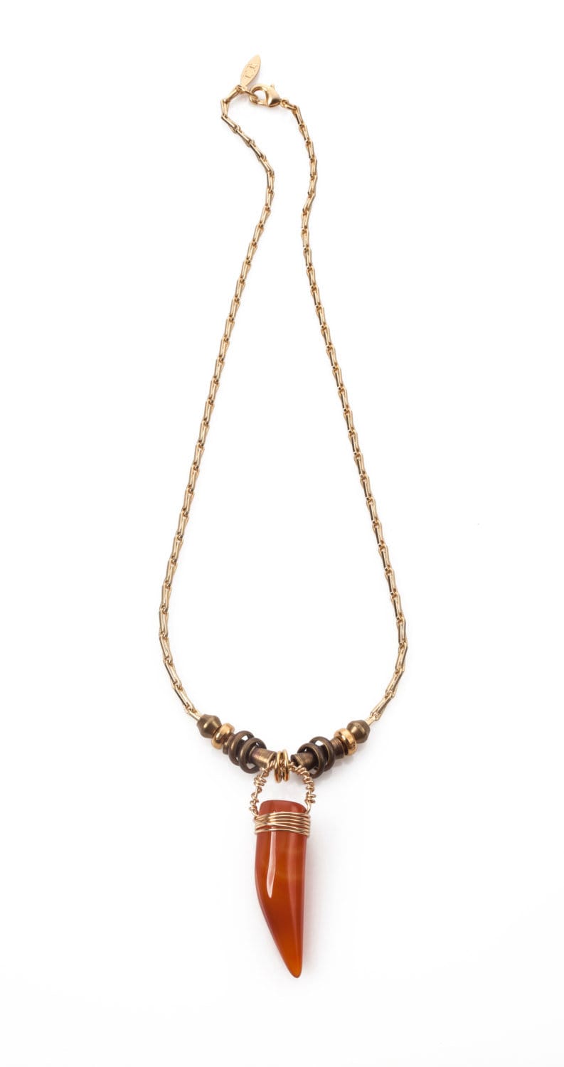 Stone Horn Necklace Beaded Horn Necklace Gold Horn Necklace | Etsy