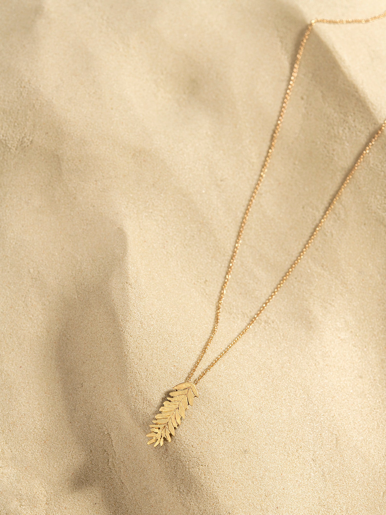 Wheat Necklace, 14k Gold Leaf Necklace, Solid Gold Jewelry, Leaf ...