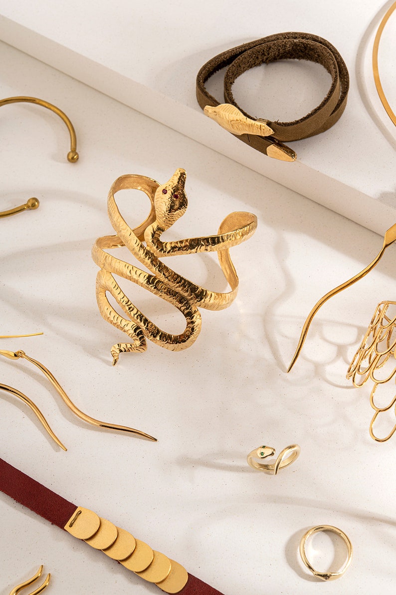 Snake Bracelet Gold Snake Arm Cuff Metalwork Serpent Arm - Etsy