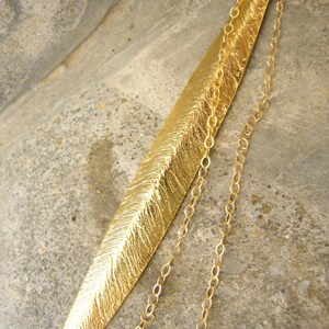 Long Gold Feather Necklace Long Gold Necklace with Pendant | Etsy