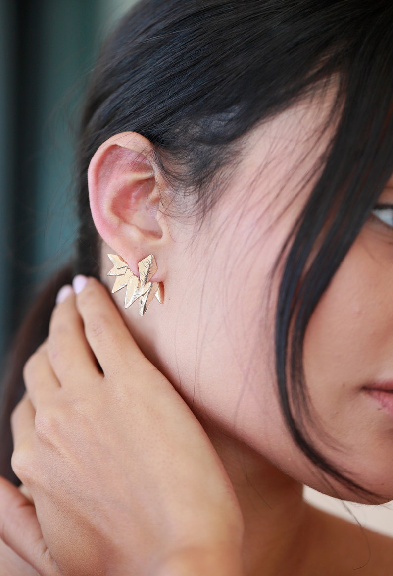 Ear Jacket Earring Gold, Unique Earrings Studs, Jacket Earrings, Spike ...