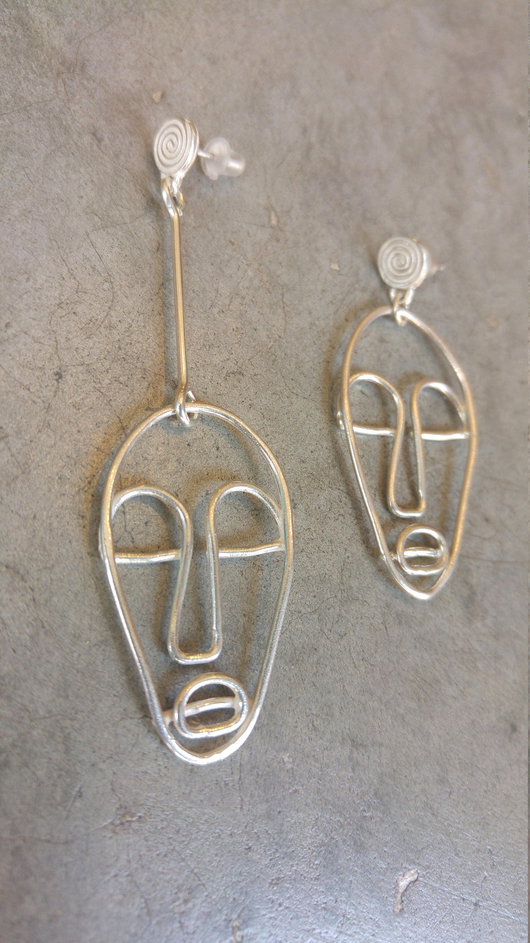 Long Gold Wire Face Earrings Abstract Face Earrings | Etsy