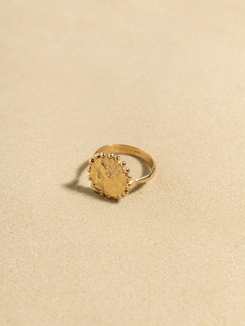 14k Gold Statement Ring, Solid Gold Round Ring, Solid Gold Jewelry ...