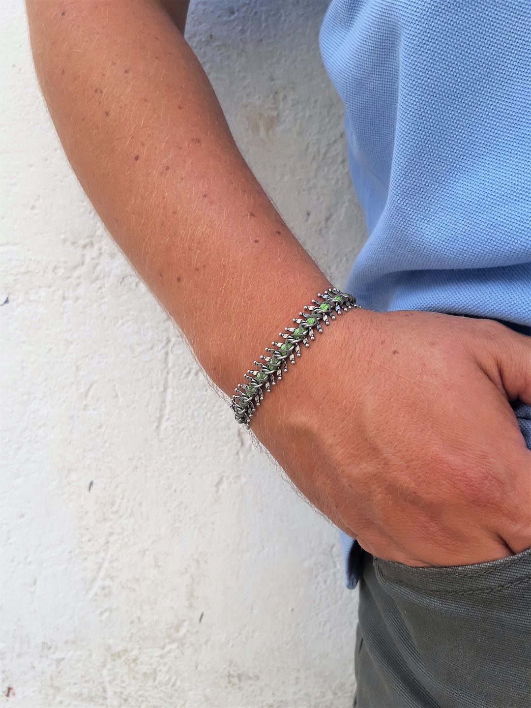 Mens Link Bracelet Silver, Woven Bracelet Men, Chain Link Bracelet for ...