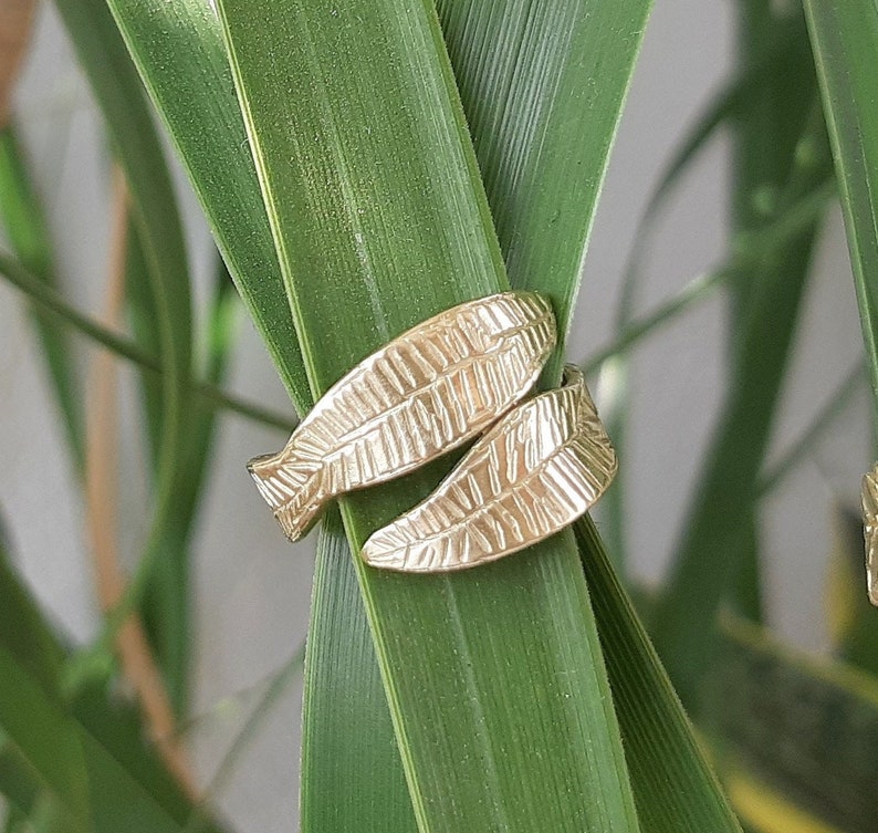 14k Gold Feather Ring 14k Gold Wrap Ring Nature Jewelry | Etsy