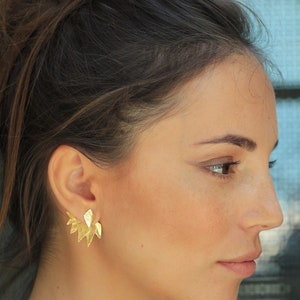 Front Back Earrings, Crown Ear Cuff, Crown Earrings, Assymetrical, Gold ...