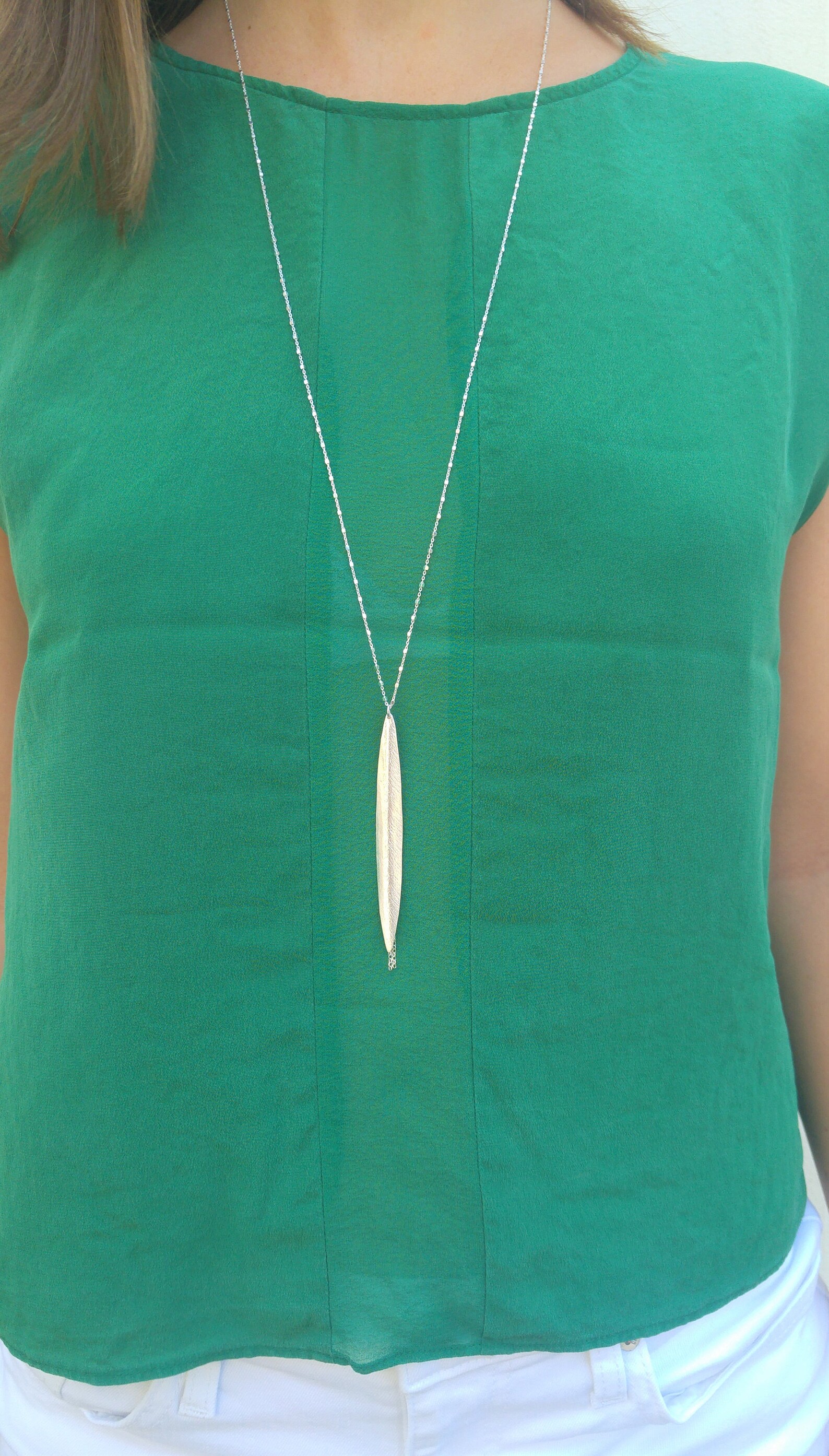 Long Gold Feather Necklace, Long Gold Necklace With Pendant, Feather ...