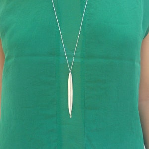 Long Gold Feather Necklace, Long Gold Necklace With Pendant, Feather ...