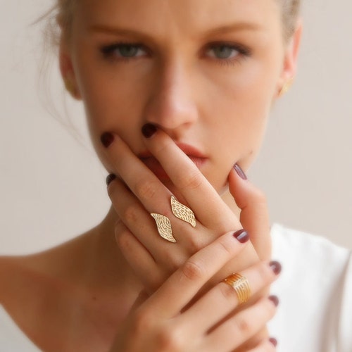 Open Top Gold Wings Ring Metalwork Unique Statement Ring Two - Etsy Israel