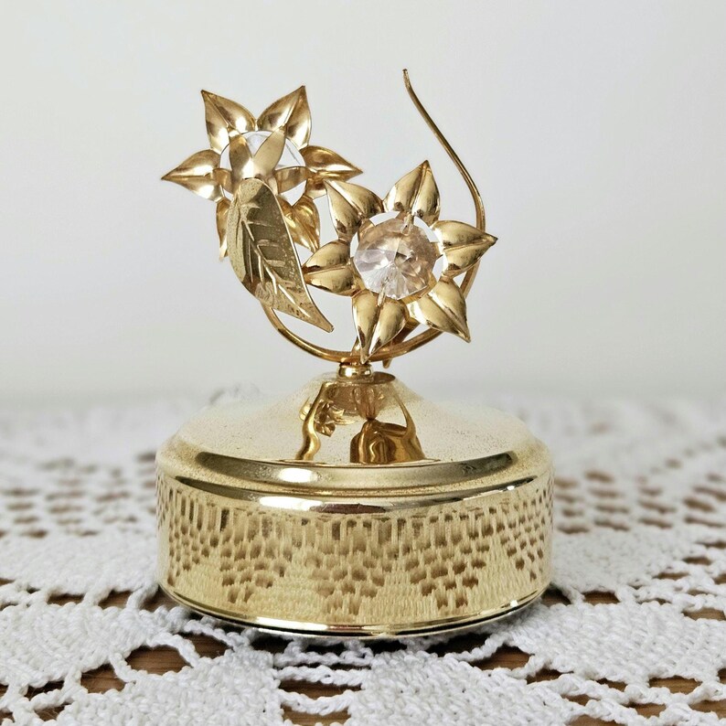 Vintage Mascot 24kt Gold Plated Flower Music Box With Sparkling ...