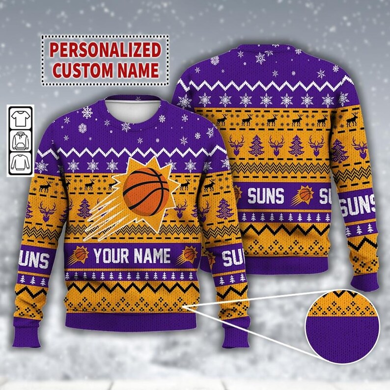 Custom Phoenix Basketball Ugly Christmas Sweater, Suns Christmas Hoodie ...