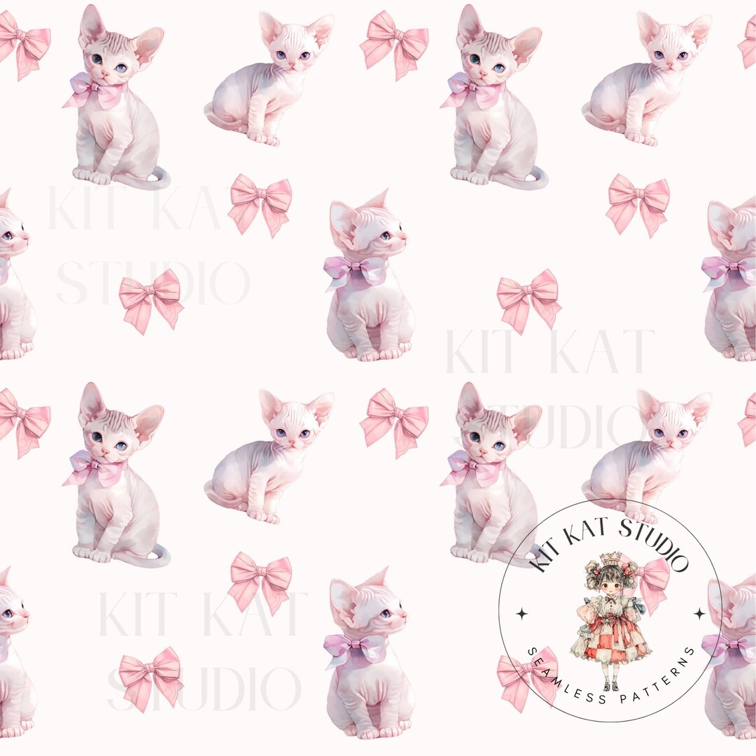 Sphynx Kitten Seamless Pattern, Pink Cat Pattern for Fabrics and ...