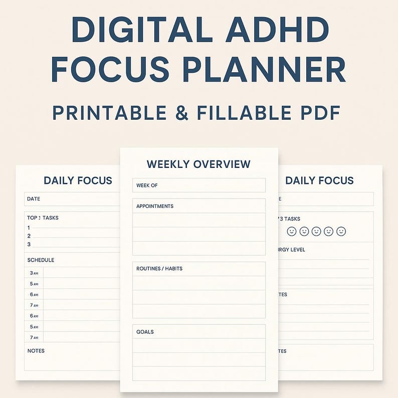 ADHD Digital Planner | Focus and Productivity PDF | Printable and ...