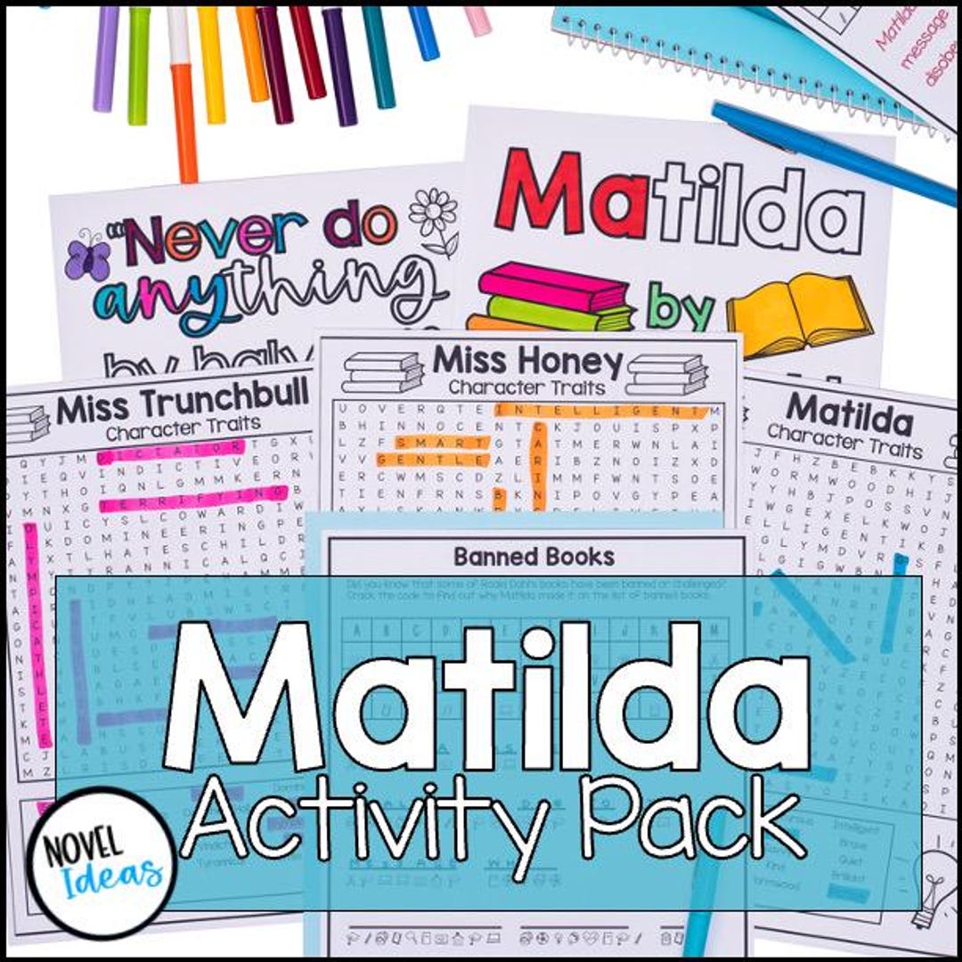 Matilda Novel by Roald Dahl Activity Pack Word Search and Coloring ...