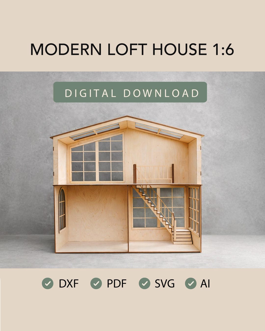 Laser Cut Dollhouse 1:6 Modern Loft House | Digital Download | Dxf Svg ...