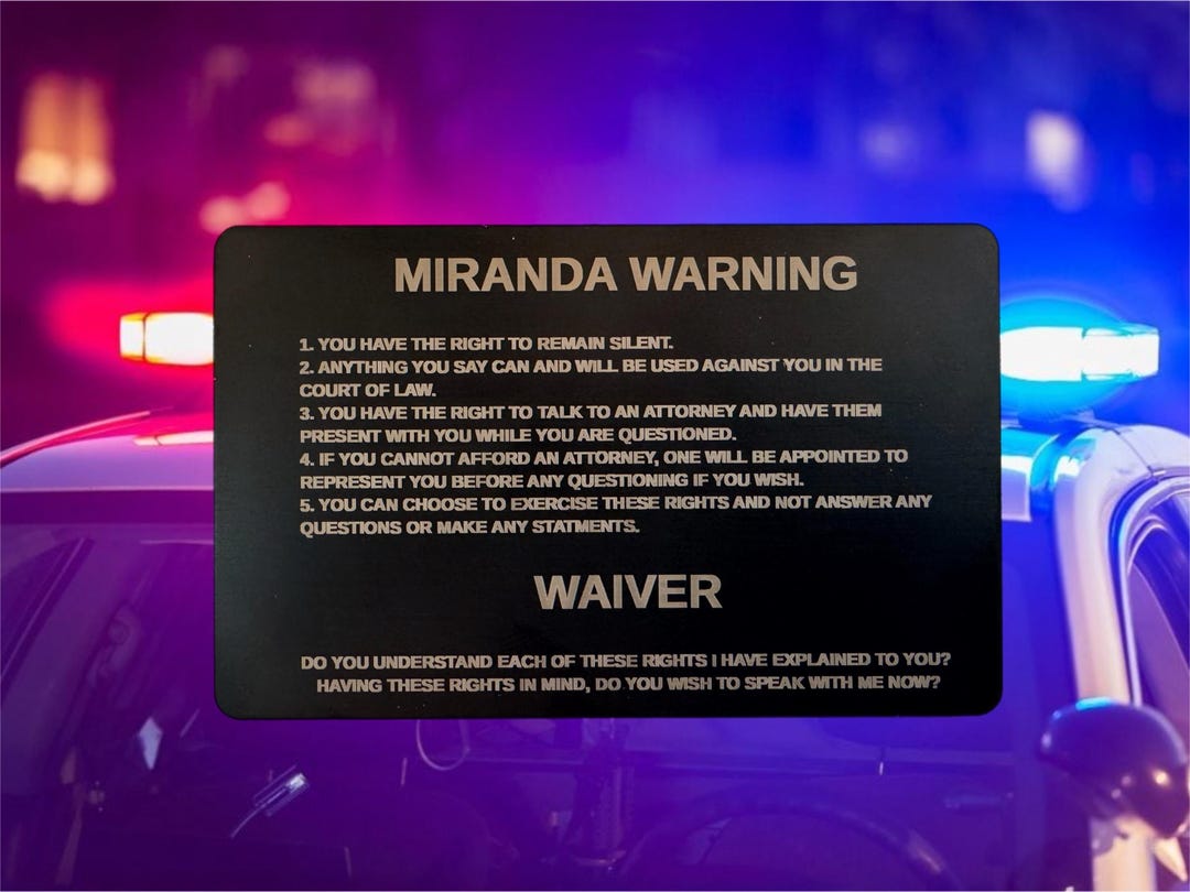 Metal Miranda Warning Card - Laser Engraved Card - for Police, Sheriff ...
