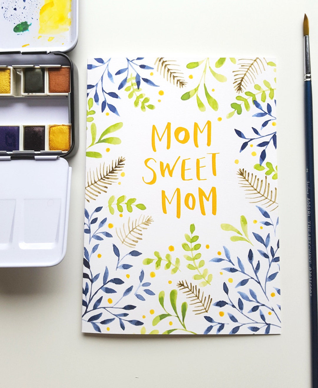 Mom Sweet Mom Hand Painted Watercolor Mother's Day Card - Etsy