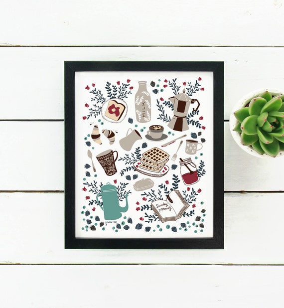 Sunday Brunch Art Print 8x10 Hand Illustrated | Etsy