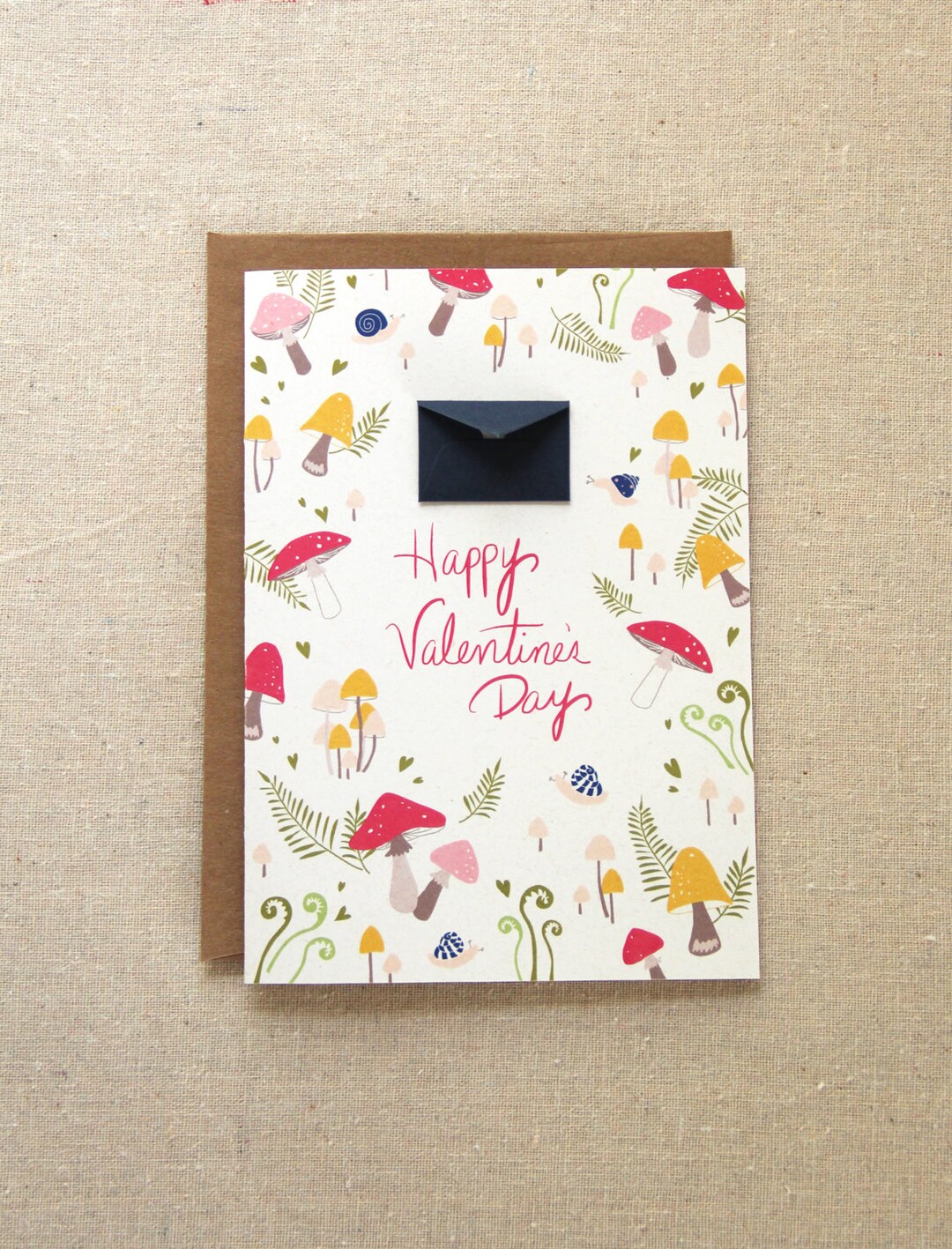 Mushroom Forest Valentine's Day Card - Tiny Envelopes Card - Etsy