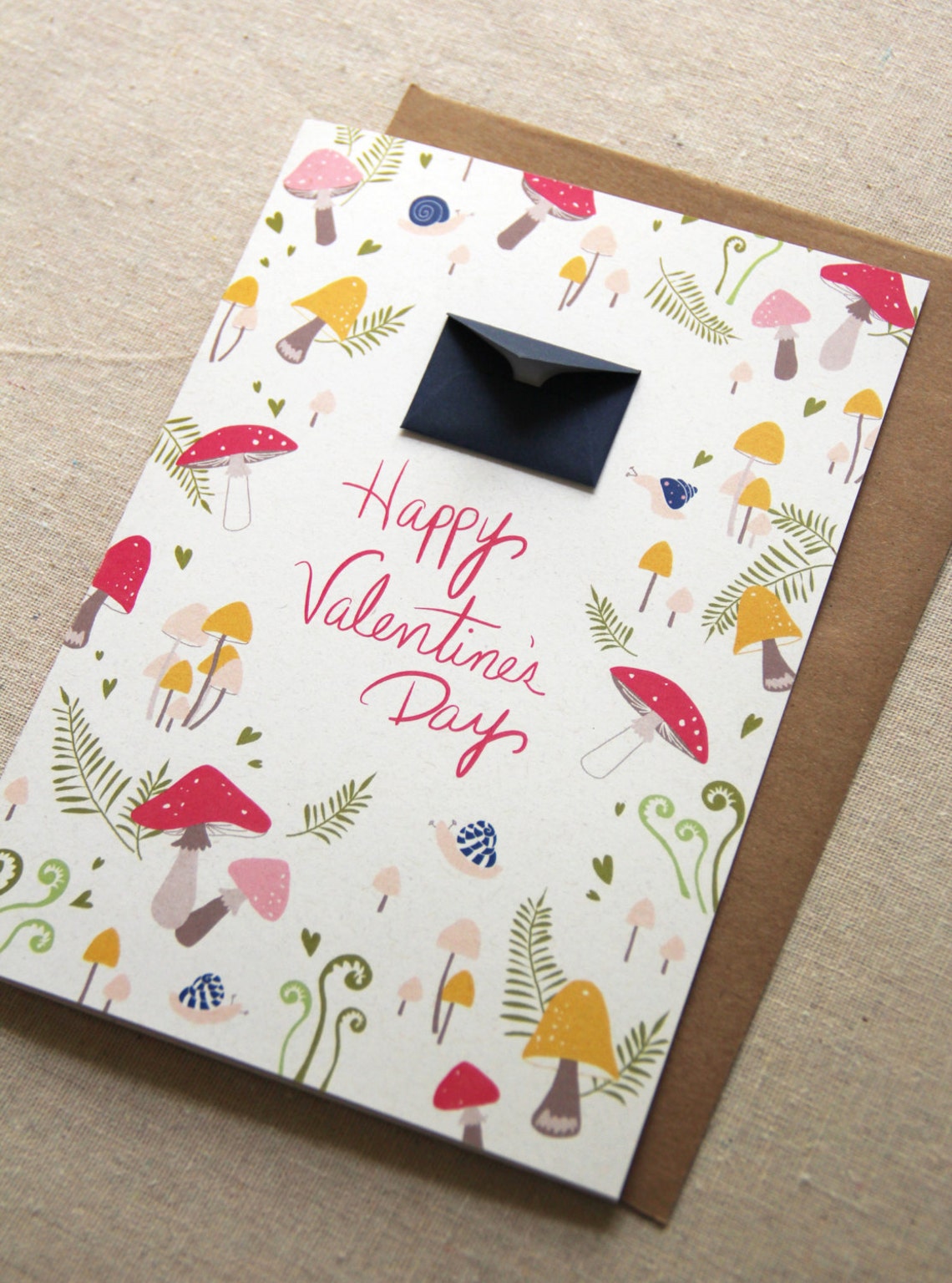 Mushroom Forest Valentine's Day Card - Tiny Envelopes Card - Etsy