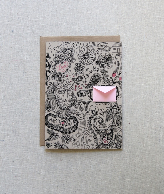 Love Doodles Valentine's Day Card Tiny Envelopes Card | Etsy