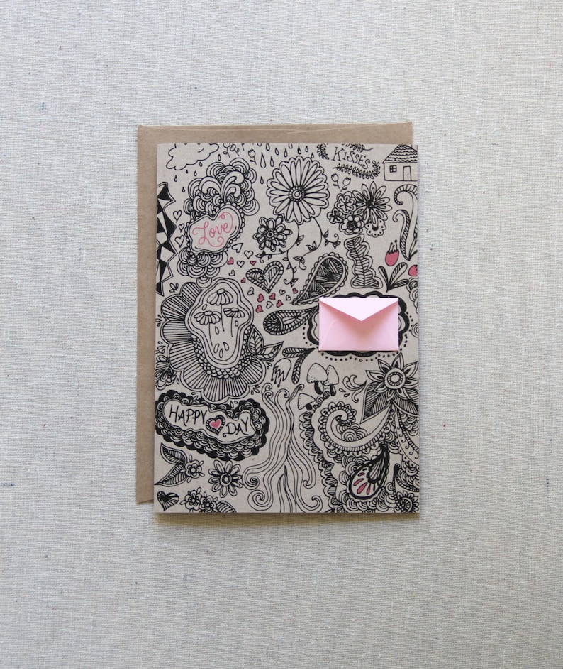 Love Doodles Valentine's Day Card Tiny Envelopes Card - Etsy
