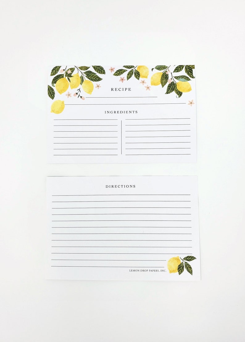 Lemons Hand Illustrated Recipe Cards Set of 10 4x6 Flat - Etsy