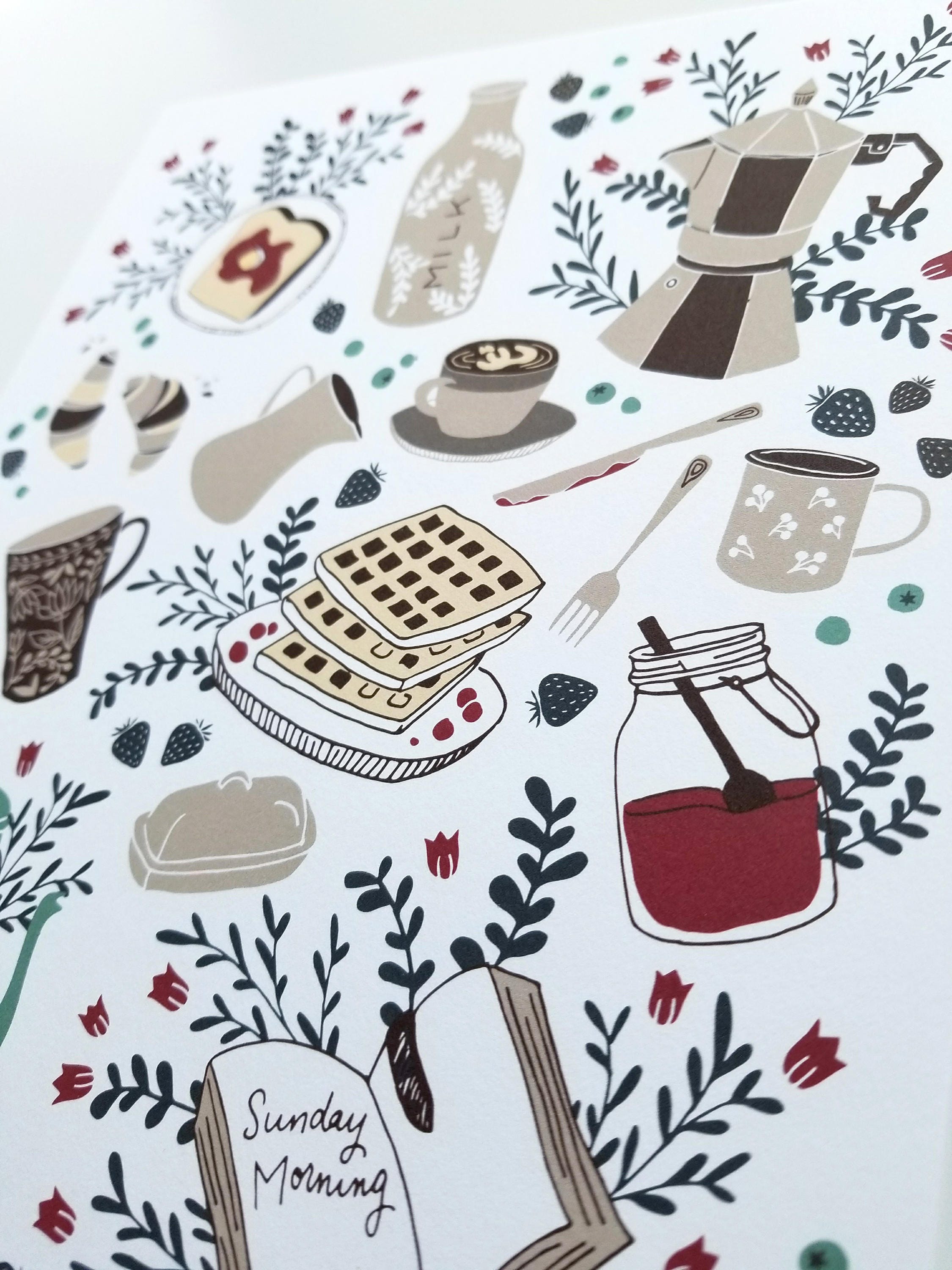 Sunday Brunch Art Print 8x10 Hand Illustrated | Etsy