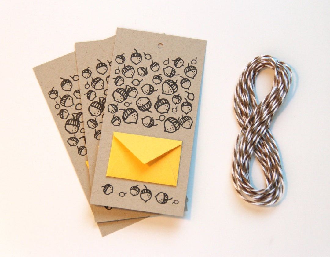 10 Acorn Gift Tag Set With Tiny Envelope and Brown Twine - Etsy