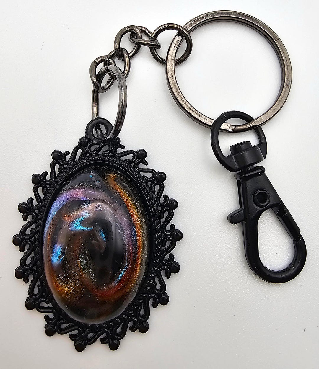 Black Resin Purse Charm Gold Colorful Keychain Swirl Cabochon Jewelry ...