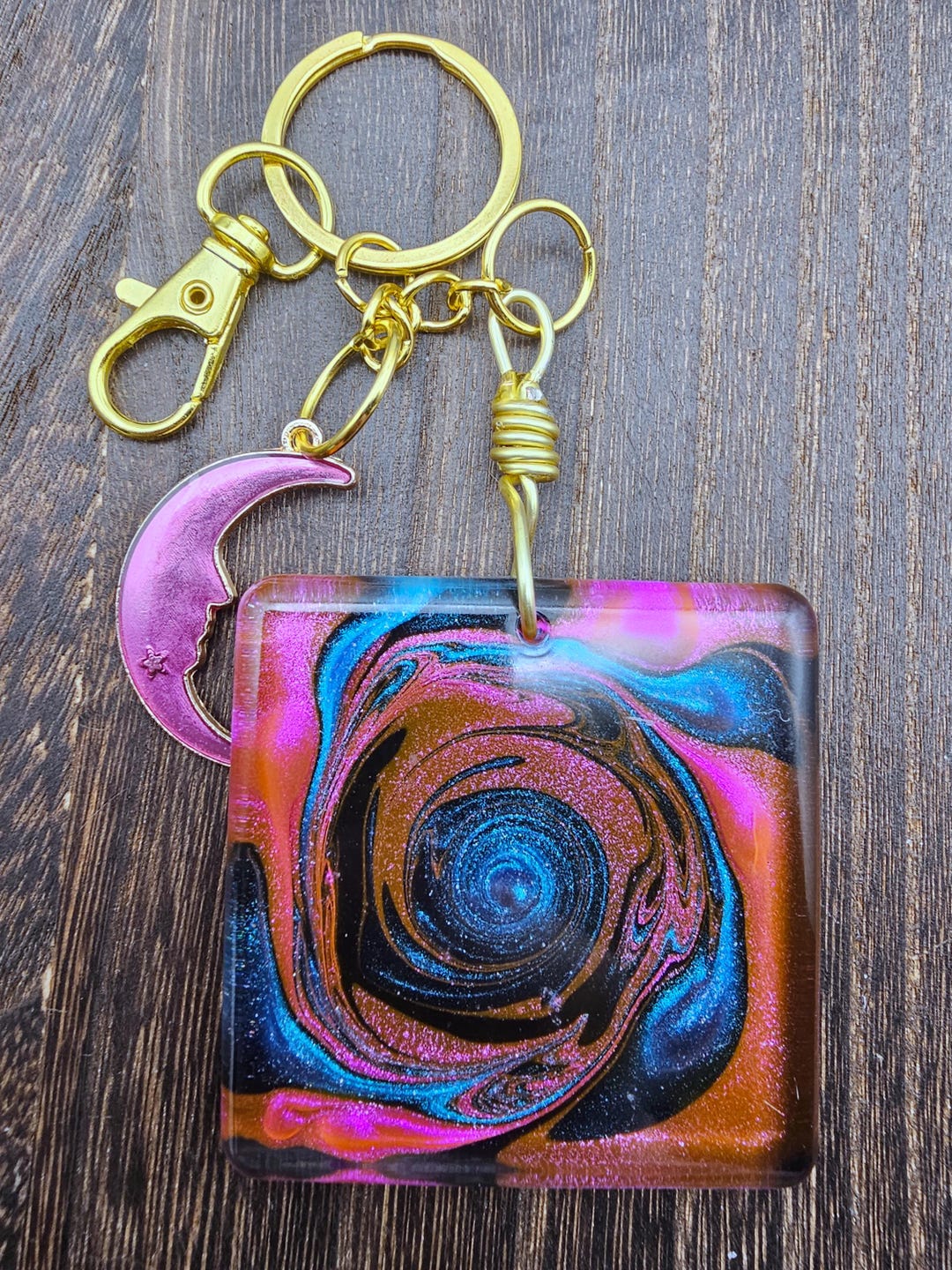 Neon Resin Purse Charm Hot Pink Chunky Keychain Swirled Keyring Half ...