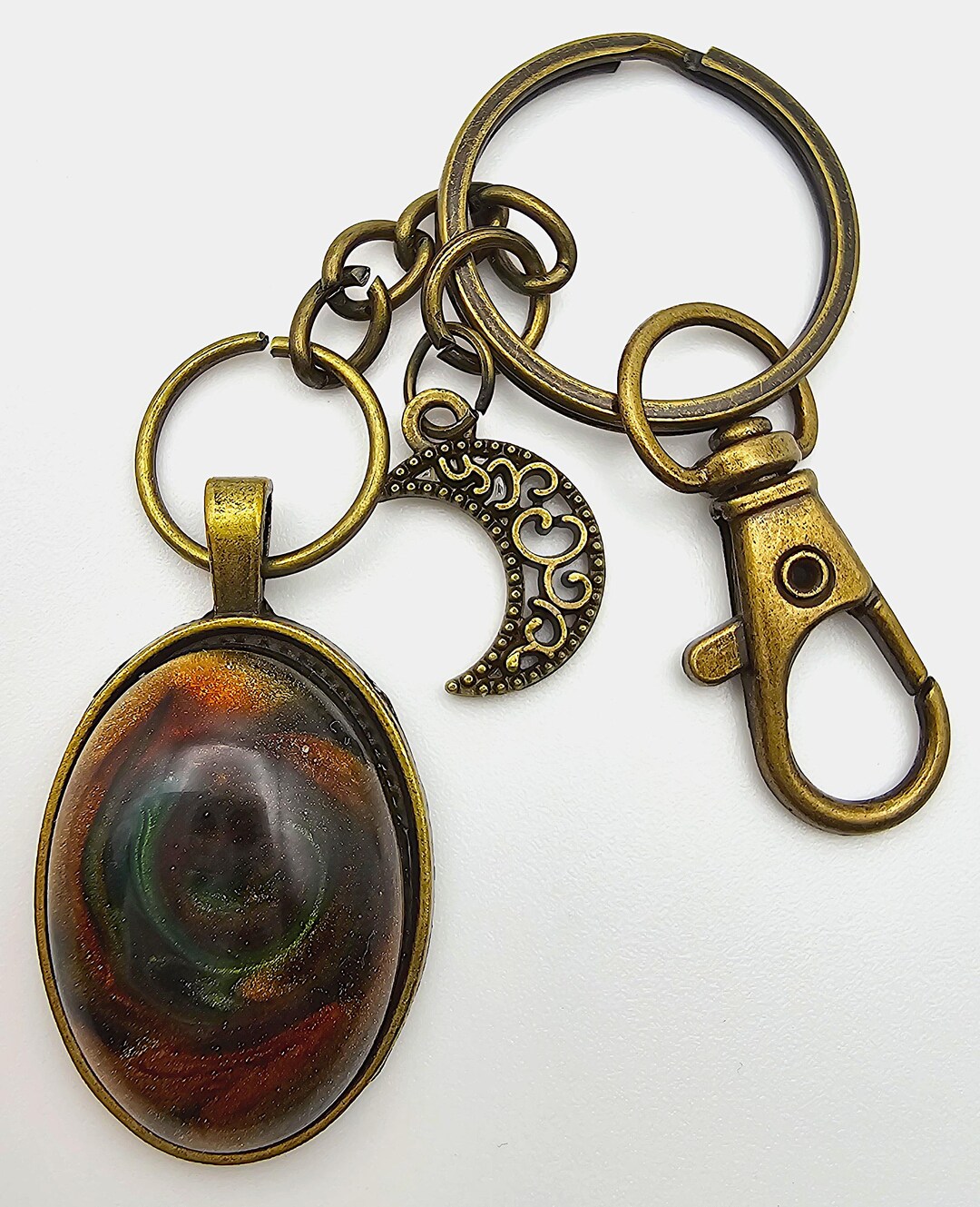 Gold, Copper & Green Color Shift Swirl Oval Cabochon Half Moon Purse ...