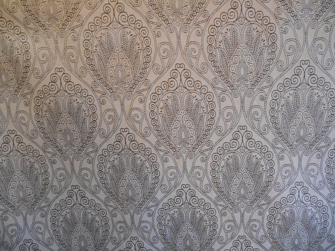 Warm Brown TRADITIONAL DAMASK on Almond Woven Linen Upholstery Fabric ...
