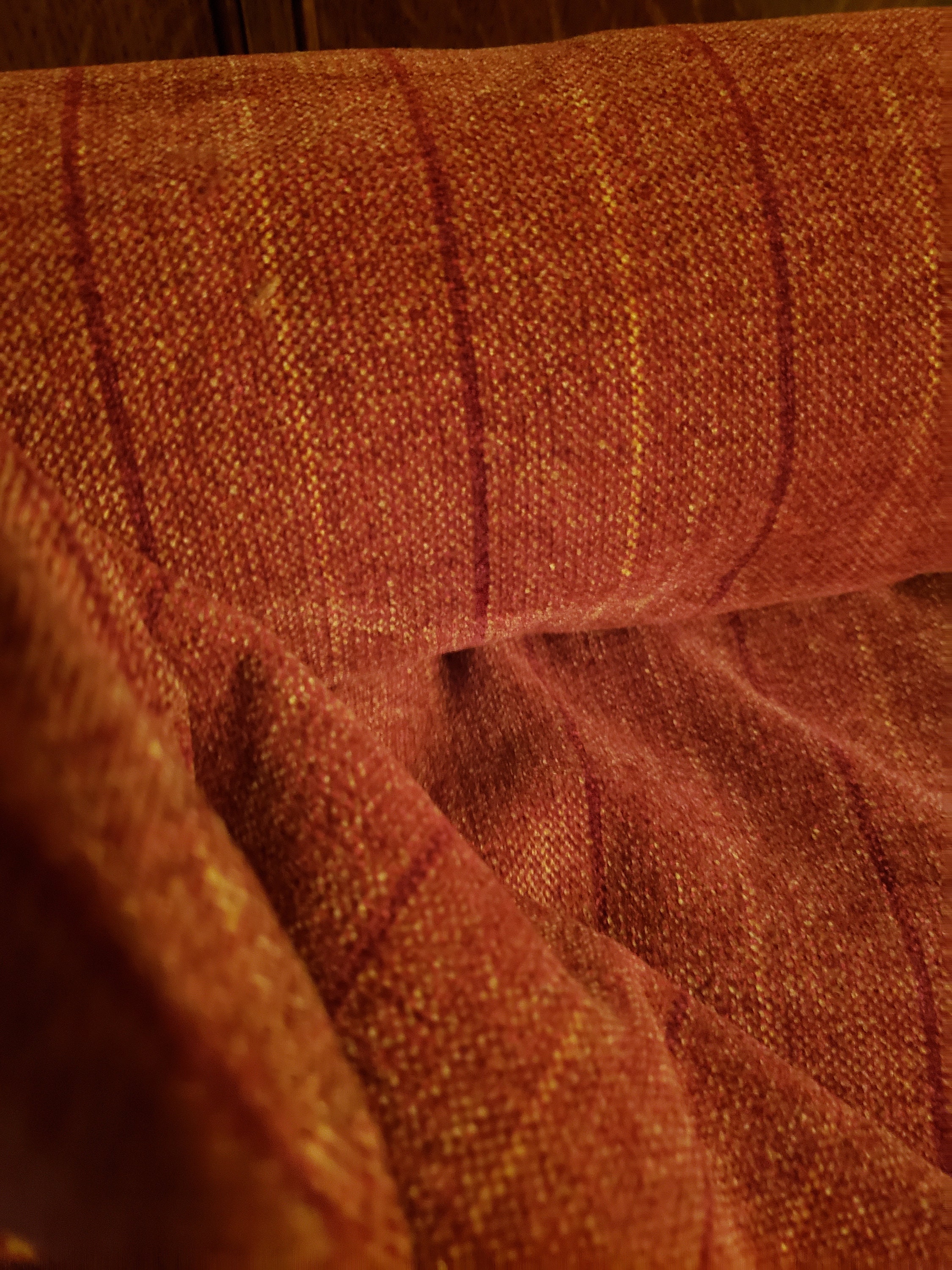 Burnt ORANGE CHENNILLE Red Gold Pin Stripe 3.5 Yrd, REMNANT Upholstery ...