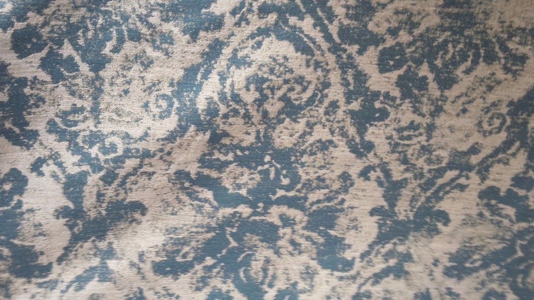 IKAT DAMASK Pattern Teal on Natural Woven Upholstery Fabric Home Decor ...