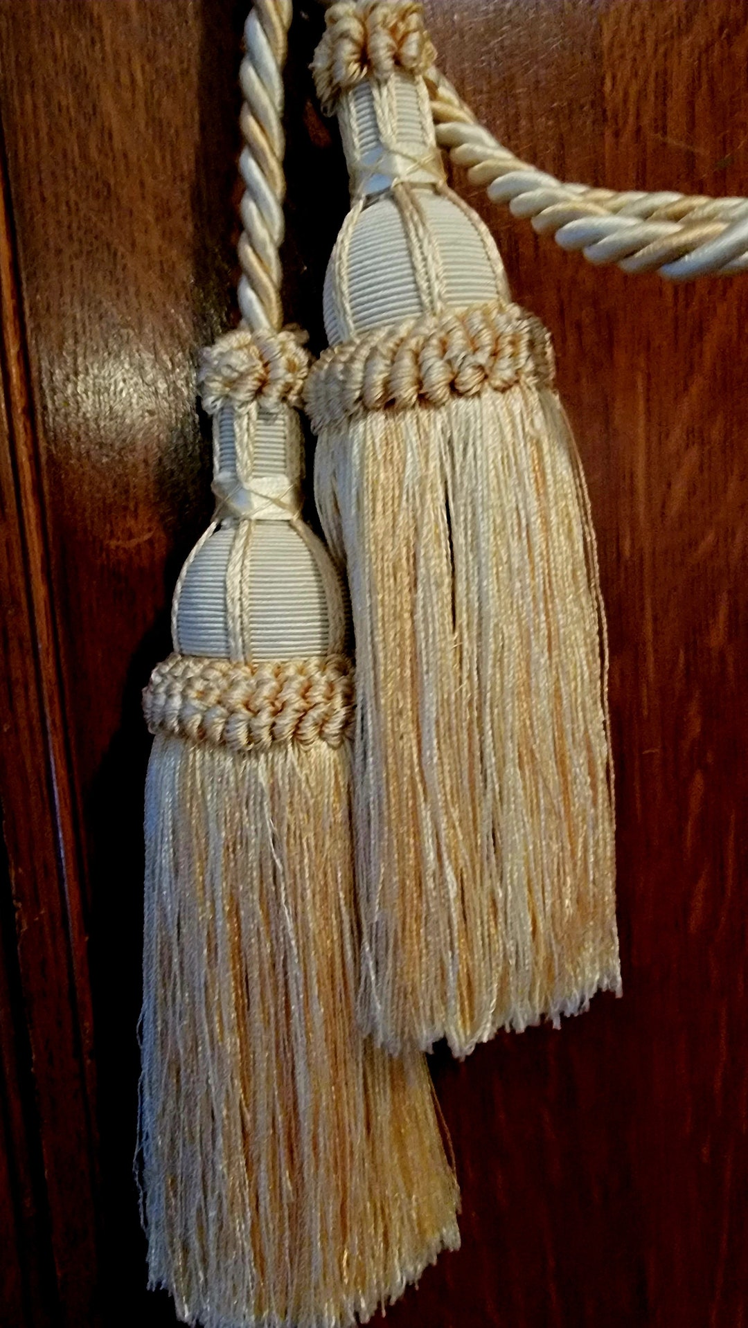 IVORY GOLD Decorative Jumbo TASSEL Drapery Tieback Designer Home Decor ...