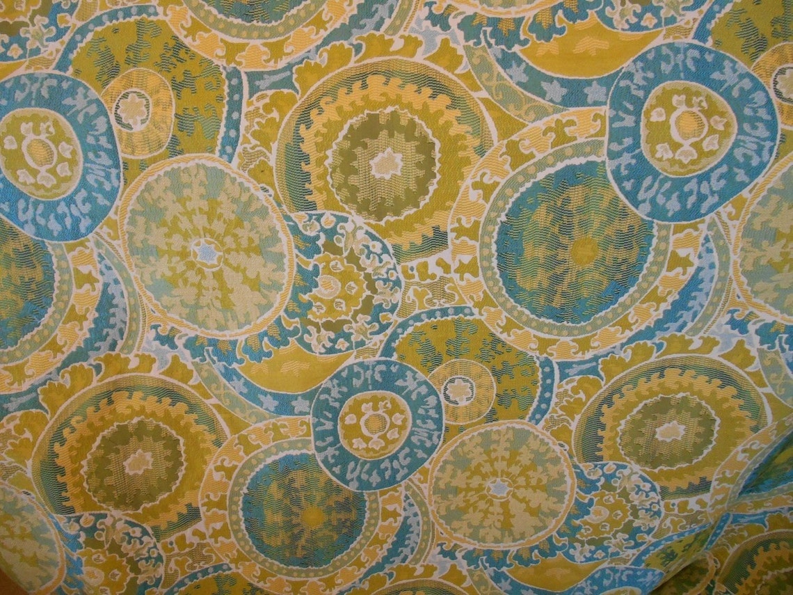 CIRCLES TAPESTRY Yellow Green Teal Chenille Upholstery Fabric - Etsy