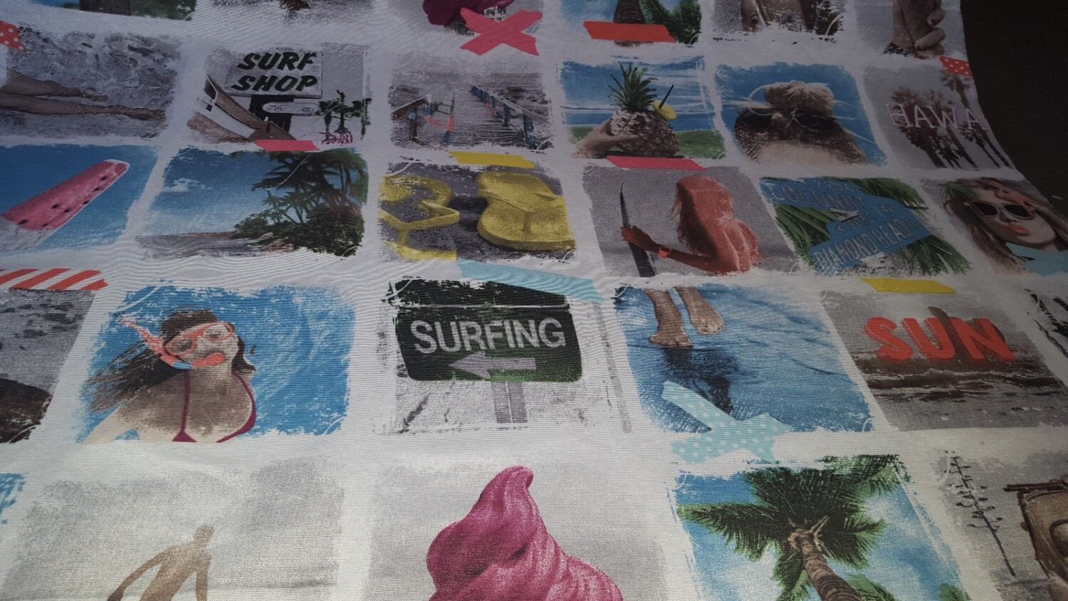 SURFSIDE Vibrant Beach Fun PHOTOS Blue Tan Pink Cotton Drapery ...