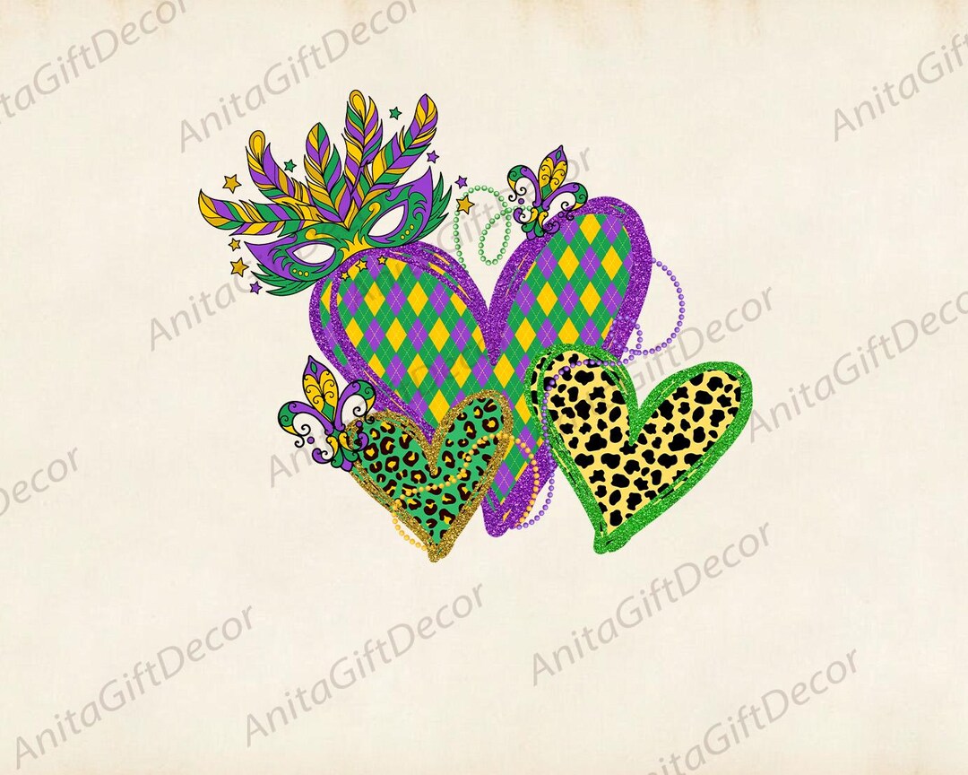 Mardi Gras Heart Png, Heart Happy Png, Sublimation Design Download ...