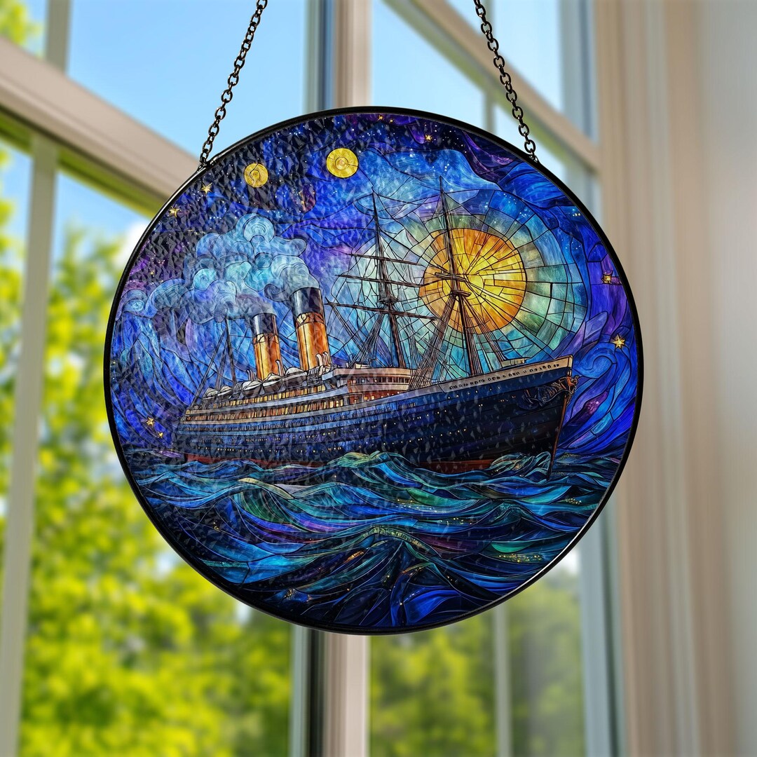 Titanic Glass Suncatcher, Nautical Window Hanging Decor, Ocean Lover ...