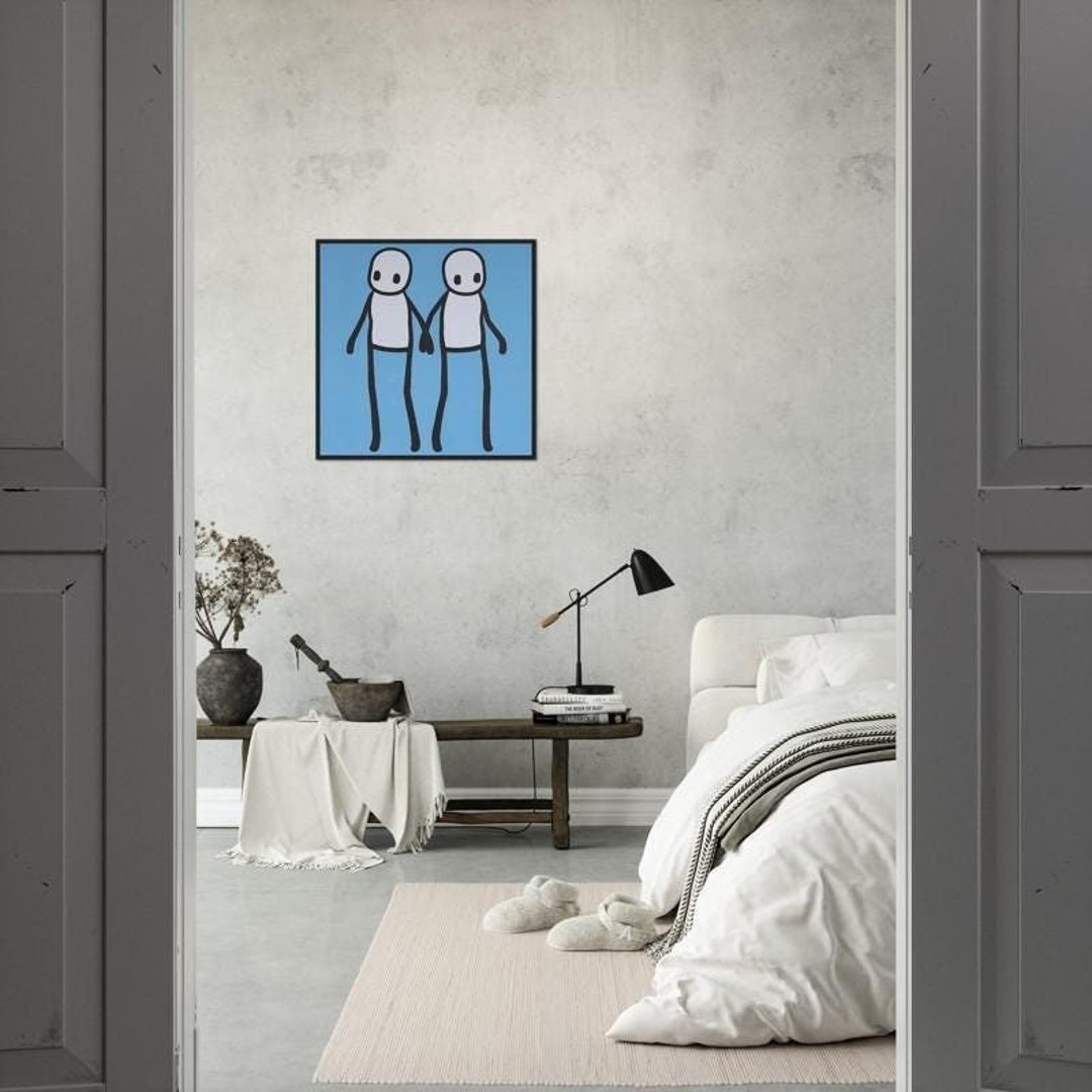 Stik 'holding Hands' Blue | Retro Poster | Vintage Art | Home Decor ...